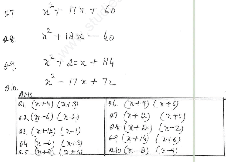 CBSE Class 8 Mathematics Factorisation Assignment Set D